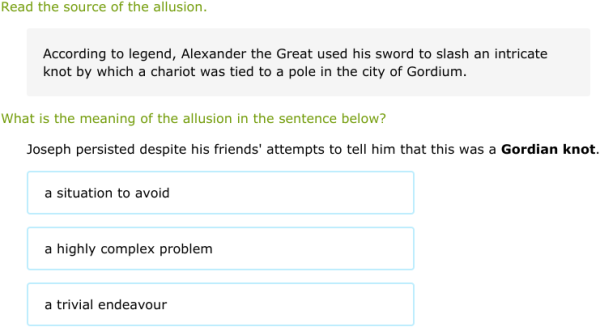 IXL | Interpret the meaning of an allusion from its source | Grade 11 ...