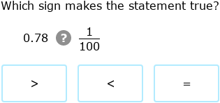 IXL | Compare decimals and fractions: up to hundredths | Grade 5 math