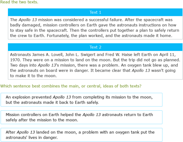 IXL | Combine main ideas from two texts | Grade 4 English language arts