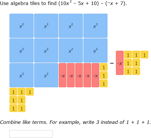 IXL | Add and subtract polynomials using algebra tiles | Grade 9 math