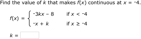 IXL - Make a piecewise function continuous (Calculus practice)