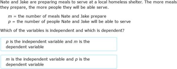 IXL | Identify independent and dependent variables | Grade 10 math
