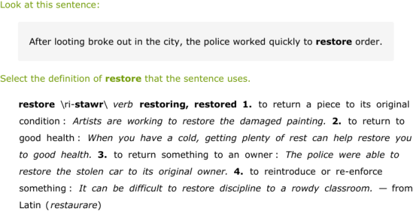 IXL | Use dictionary definitions | Grade 10 English language arts