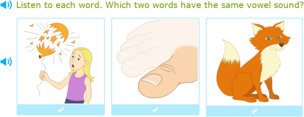 IXL | Which two words have the same vowel sound? | Kindergarten English ...
