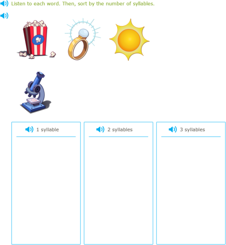 IXL | Sort by the number of syllables | Grade 2 English language arts