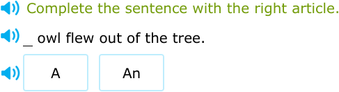 IXL | Use the correct article: a or an | Grade 1 English language arts