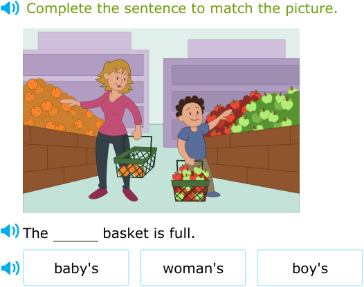 IXL | Select the possessive noun that matches the picture | Grade 1 ...