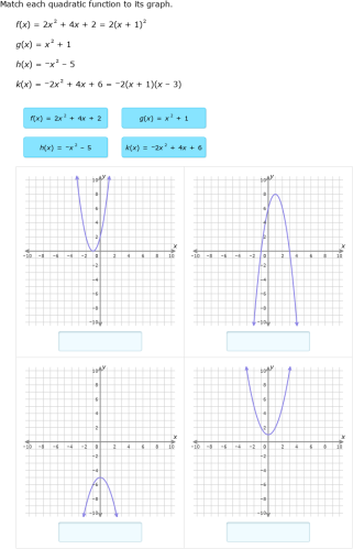 IXL | Match quadratic functions and graphs | Grade 11 math