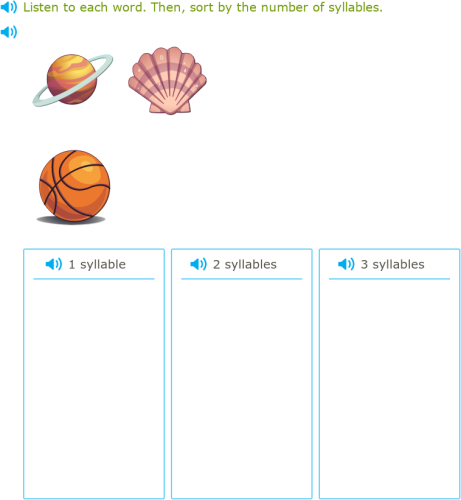 IXL | Sort by the number of syllables | Grade 1 English language arts