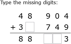 IXL | Addition: fill in the missing digits | Grade 4 math