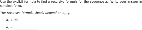 IXL | Convert an explicit formula to a recursive formula | Grade 12 math