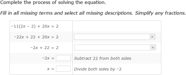 IXL | Solve equations: complete the solution | Grade 10 math