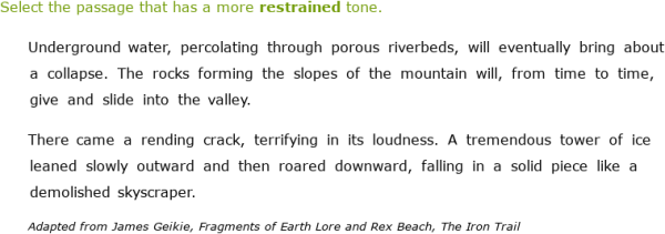 IXL | Compare passages for tone | Grade 10 English language arts