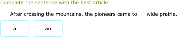 IXL | Use the correct article: a or an | Grade 4 English language arts