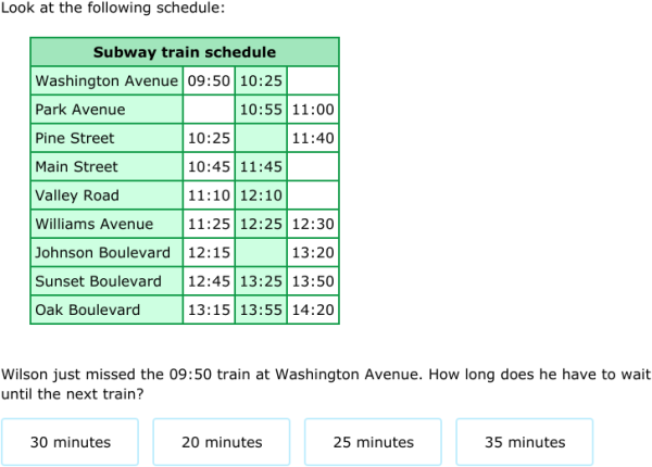 IXL | Transportation schedules - 24-hour time | Grade 4 math