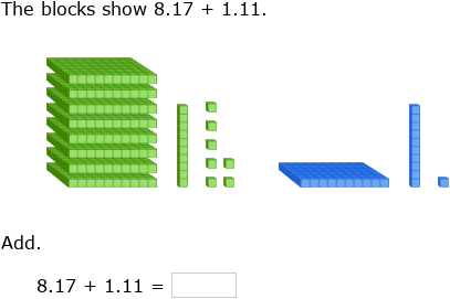 IXL | Add decimal numbers up to hundredths using blocks | Grade 5 math