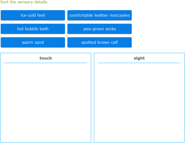 IXL | Sort sensory details | Grade 4 English language arts