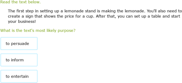 IXL | Identify the purpose of a text | Grade 4 English language arts