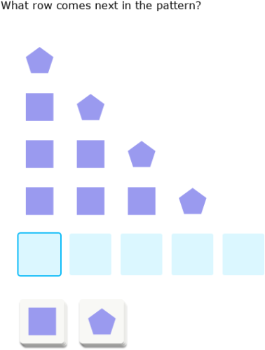 IXL | Find the next row in a growing pattern of shapes | Grade 5 math