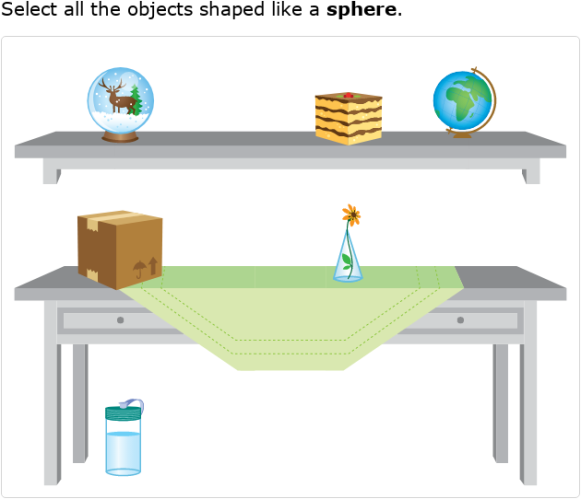 IXL | Three-dimensional shapes in the real world II | Grade 1 math