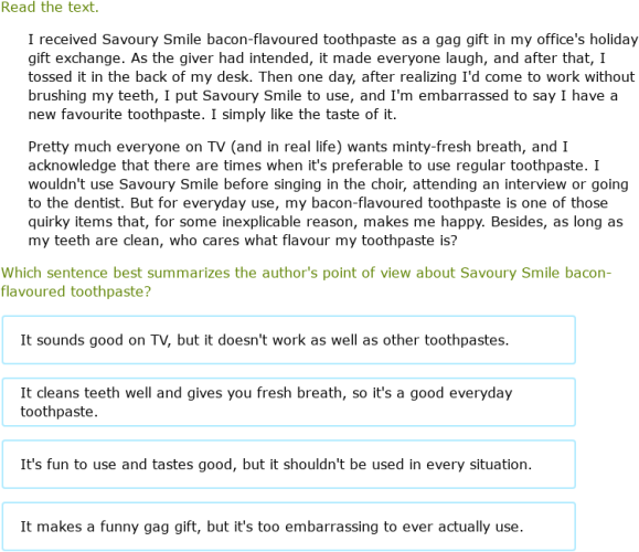 IXL | Determine the author's point of view | Grade 8 English language arts