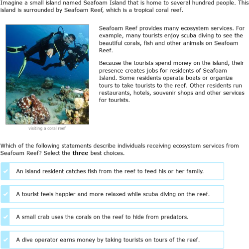 IXL | Coral reef biodiversity and human uses: explore a problem | Grade ...