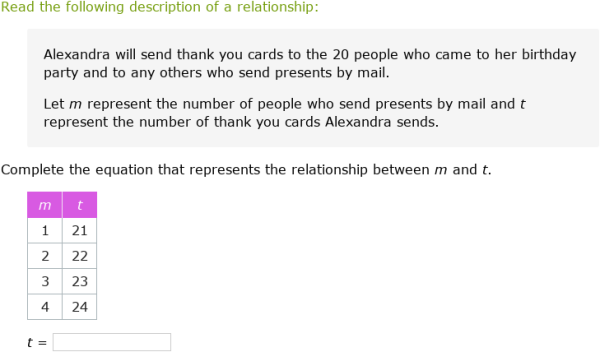 IXL | Write a two-variable equation | Grade 6 math