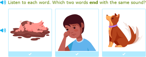IXL | Which two words end with the same sound? | Jr. kindergarten ...