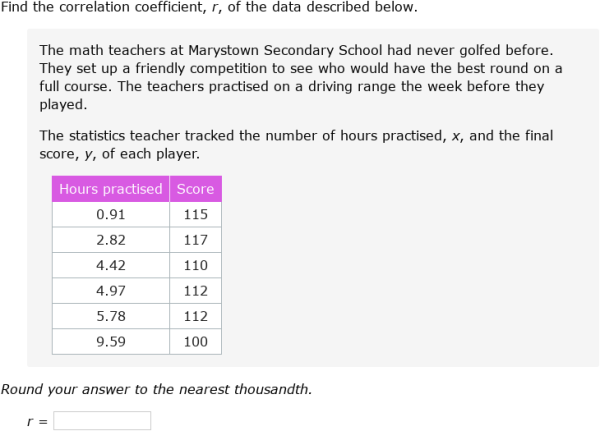 IXL | Calculate correlation coefficients | Grade 12 math