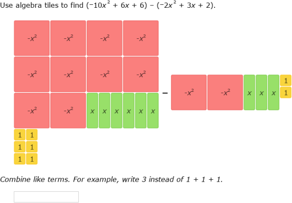 IXL | Add and subtract polynomials using algebra tiles | Grade 8 math
