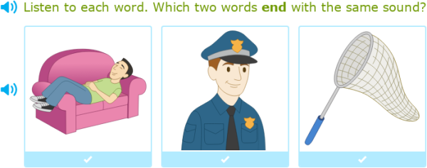 IXL | Which two words end with the same sound? | Kindergarten English ...