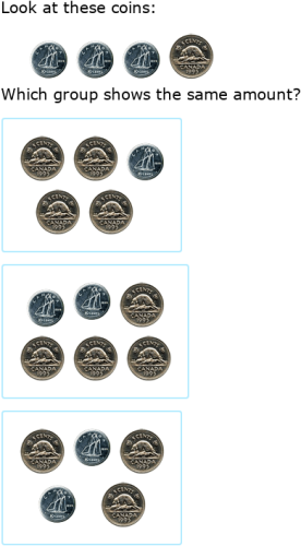 IXL | Equivalent groups of coins | Grade 1 math