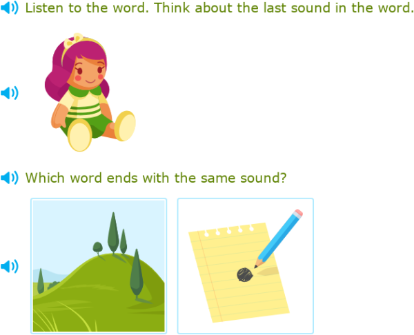 IXL | Which word ends with the same sound? | Kindergarten English ...