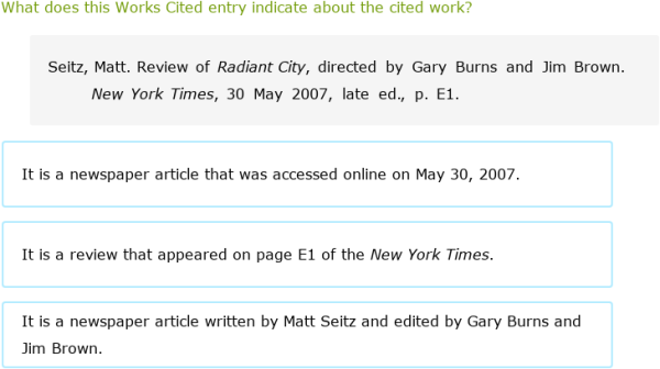 IXL | Understand a Works Cited entry (MLA 8th–9th editions) | Grade 9 ...