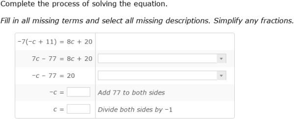 IXL | Solve equations: complete the solution | Grade 9 math