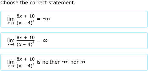 IXL - Find the limit at a vertical asymptote of a rational function II ...