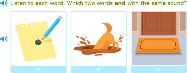 IXL | Which two words end with the same sound? | Grade 1 English ...