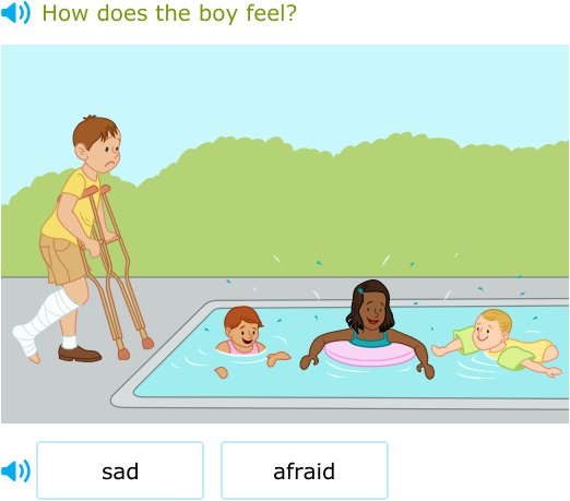 IXL | Which feeling matches the picture? | Grade 1 English language arts