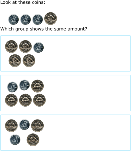 IXL | Equivalent groups of coins | Grade 1 math