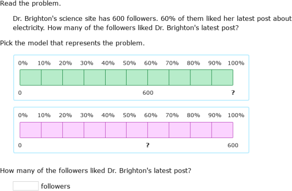 IXL | Solve percent problems using strip models | Grade 6 math