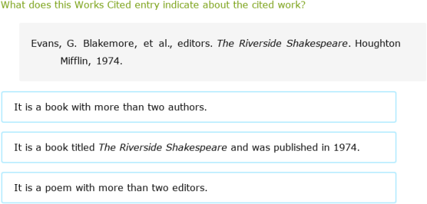 IXL | Understand a Works Cited entry (MLA 8th–9th editions) | Grade 12 ...