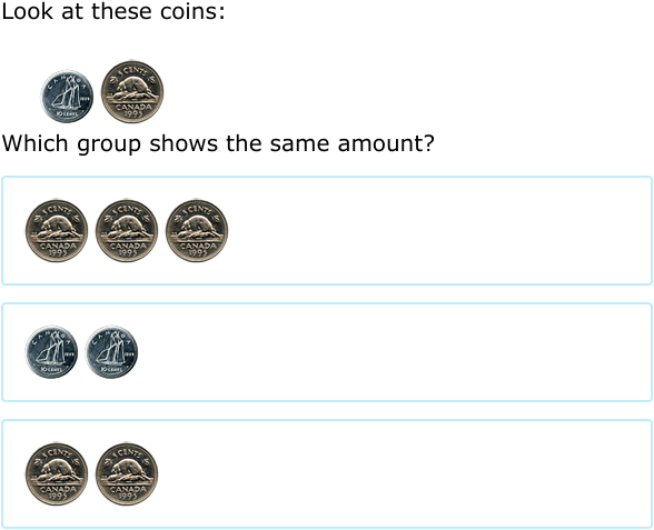 IXL | Equivalent groups of coins | Kindergarten math