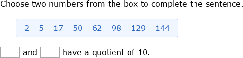 IXL | Choose numbers with a particular quotient | Grade 5 math
