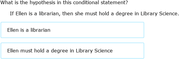 IXL | Identify hypotheses and conclusions | Grade 12 math