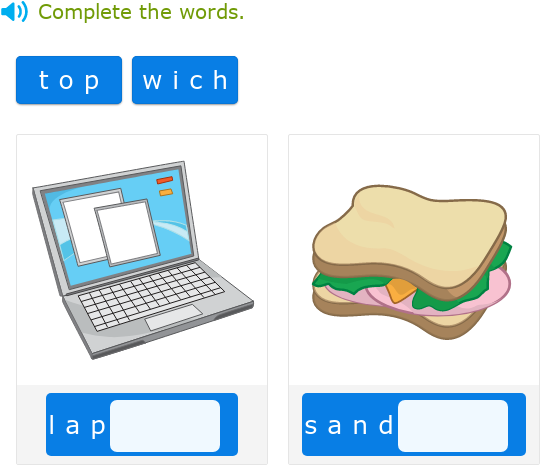 IXL | Complete the two-syllable words | Grade 1 English language arts