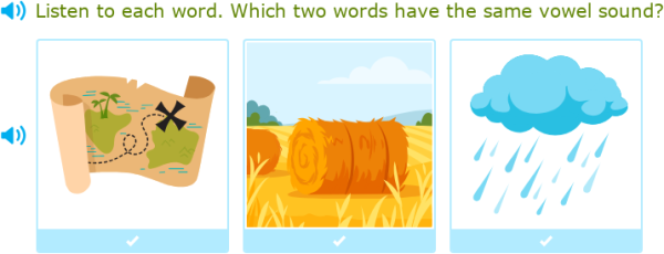 IXL | Which two words have the same vowel sound? | Grade 1 English ...