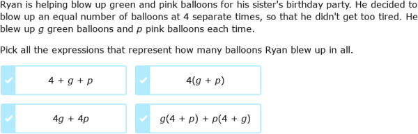 IXL | Identify equivalent linear expressions: word problems | Grade 8 math