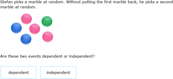 IXL | Identify independent and dependent events | Grade 8 math