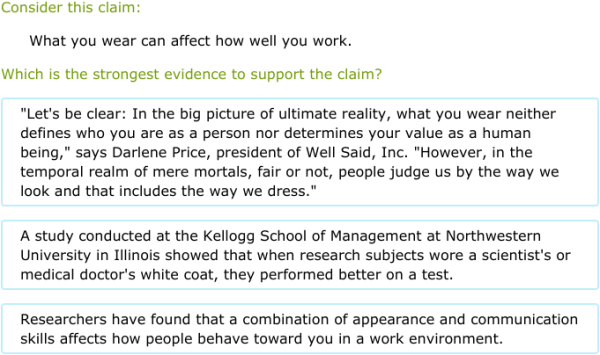 IXL | Choose the best evidence to support a claim | Grade 12 English ...