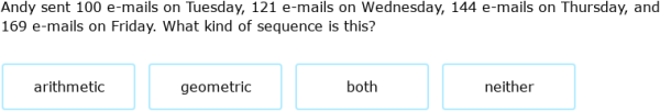 IXL | Identify arithmetic and geometric sequences | Grade 7 math